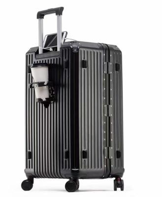 Cina New Arrival Vintage Multifunctional Abs Aluminum Luggage Hardside Trolley Case Travel Luggage Suitcase With Cup Holder in vendita