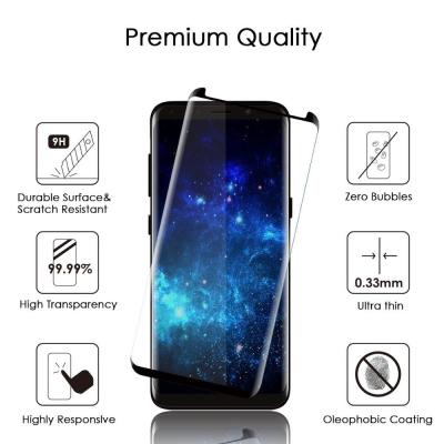 中国 友好的なスマートフォンサムスンS8のために曲がるガラス スクリーンの保護装置粉砕防止3Dを包装して下さい 販売のため