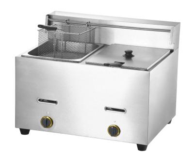 China Stainless Steel Gas Powered Deep Fryer Commercial Double Tank LPG Gas Fryer 10+10L for sale