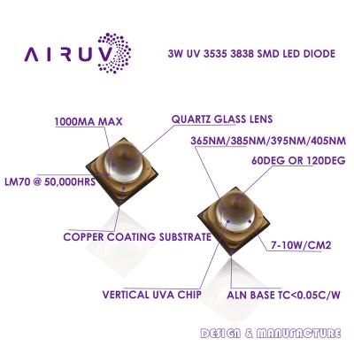 中国 OEM ODM 3838 Smd UvA LEDチップ 365-395nm 紫外線固化用 チップ LED 販売のため