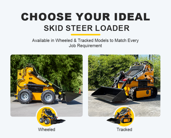 HTS380 wheeled skid steer three-quarter view
