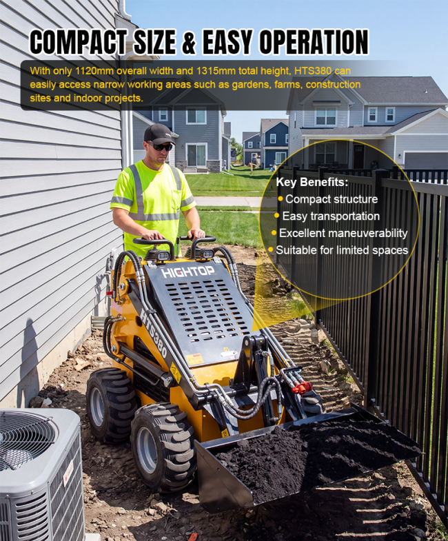 HTS380 wheeled skid steer operating on site