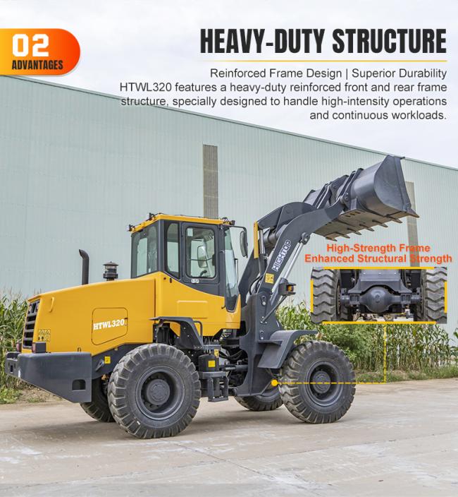 HTWL320 wheeled loader operator cabin and single-handle pilot control