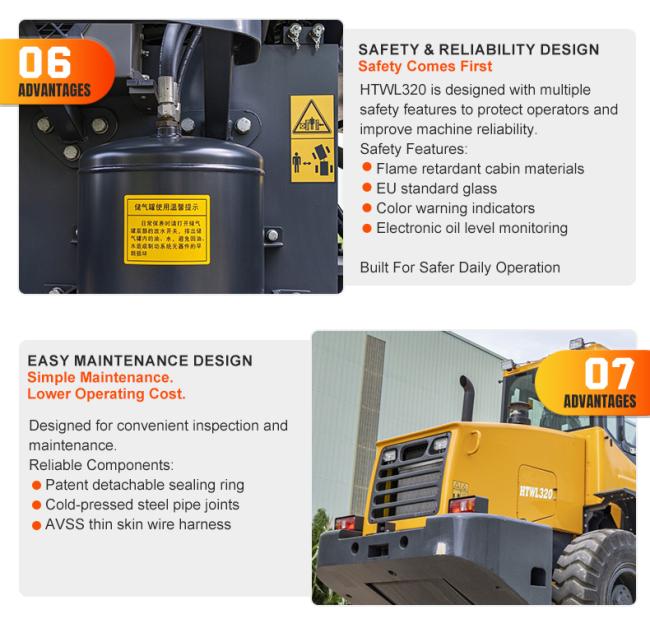 HTWL320 wheeled loader dumping material from its bucket