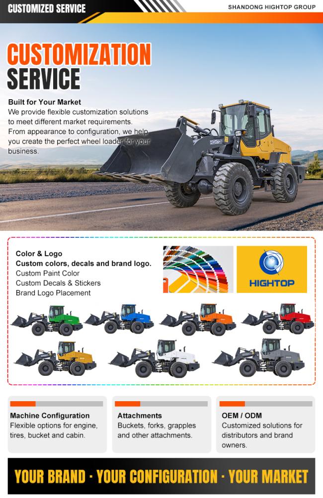 HTWL320 wheeled loader front bucket and blade plate close-up