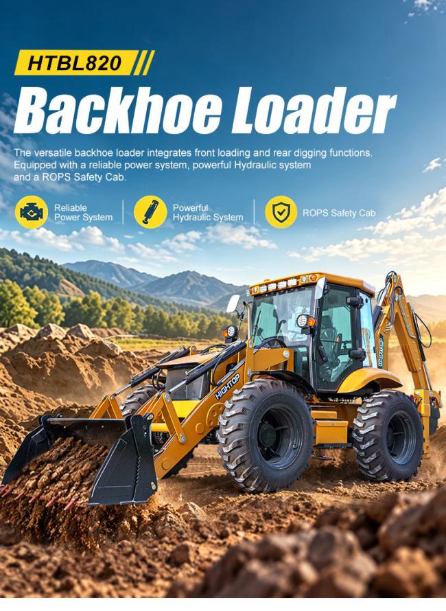 HTBL820 wheeled loader front three-quarter view
