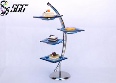 Cina Banchi di mostra del dessert dello spuntino dell'acciaio inossidabile con quattro piatti di vetro blu per buffet o il partito in vendita