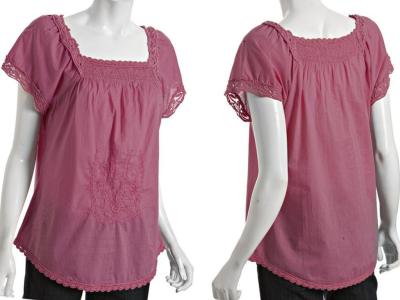 Cina Puri ricamati lavorano all'uncinetto le cime e le bluse delle signore con la breve manica, rosa scuro in vendita