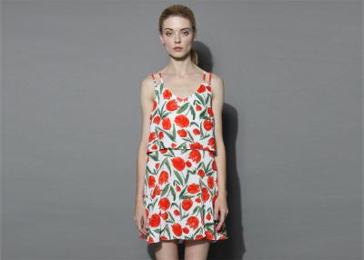 Cina Il color scarlatto del tulipano delle donne casuali della stampa vestito a file dal carro armato con il bordo del chiarore in vendita