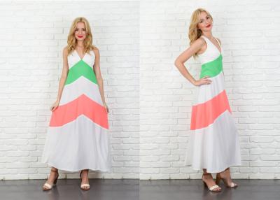 Cina I vestiti delle donne casuali rosa verdi di Chevron, vestito lungo dalla scollatura profonda di estate in vendita
