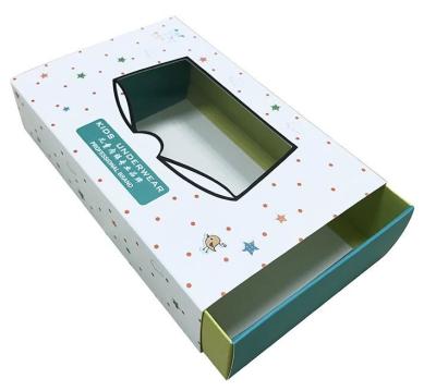 China 어린이 속옷 패키지 박스, 맑은 창상 드라워 스타일, 만화 디자인의 흰색 고리 박스 for sale