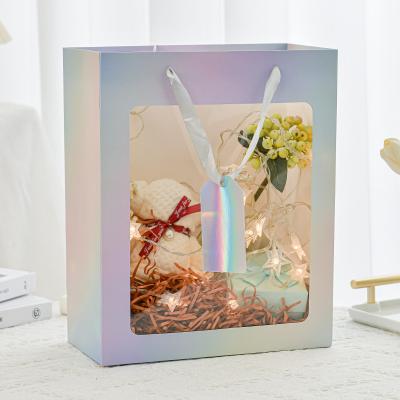 Chine Sacs cadeaux fenêtre dégradé pastel avec poignées en ruban Cadeau d'anniversaire floral transparent à vendre