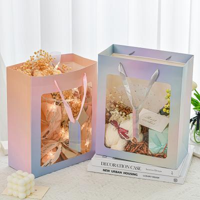 Chine Sacs cadeaux fenêtre dégradé pastel avec poignées en ruban Cadeau d'anniversaire floral transparent à vendre