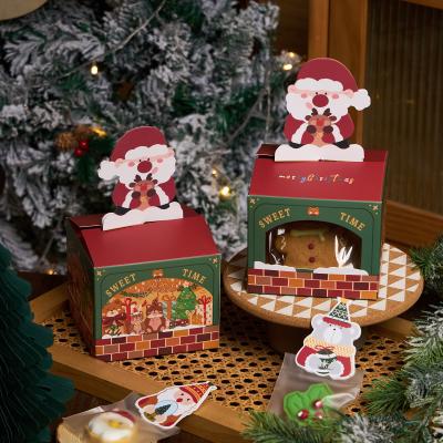 China Christmas Cookie Box Set Santa Roof Window Packaging 3D Santa Reindeer Decor Open Window Display for sale