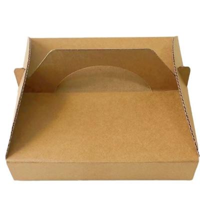 China Pizza Delivery Box Biodegradable Corrugated Kraft Packaging Integrated Handle Design Grease Resistant Takeaway Boxes for sale