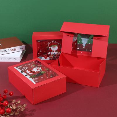 China Transparent Window Christmas Red Gift Boxes - White Cardboard Packaging For Egg Tarts Desserts Candies & Cookies Foldable Holiday Treat Boxes for sale
