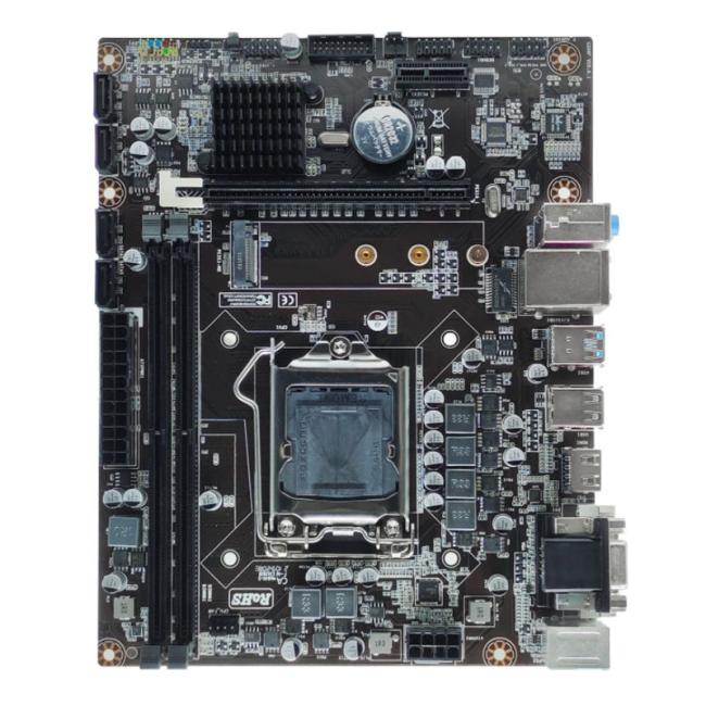 Close-up of H310 motherboard connectors and ports