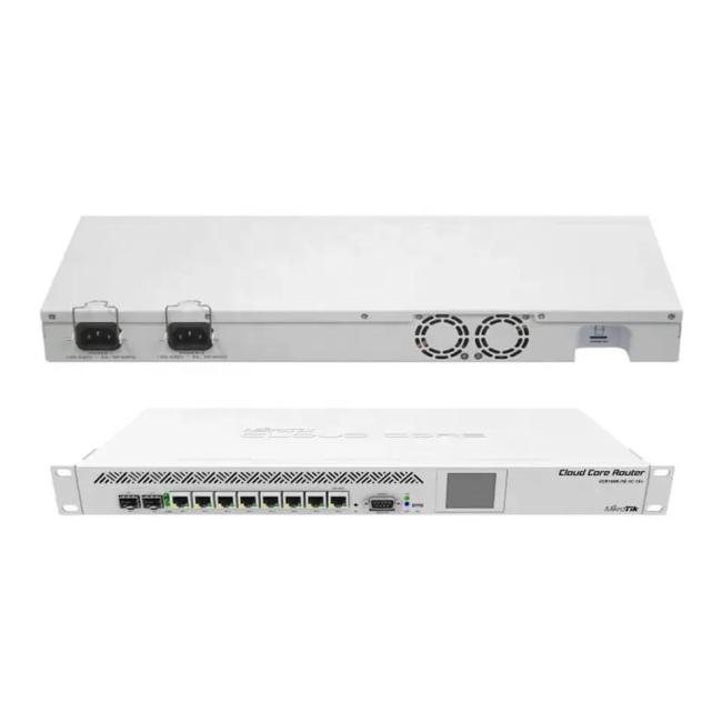 MikroTik CCR1009-7G-1C-1S router side view showing ports