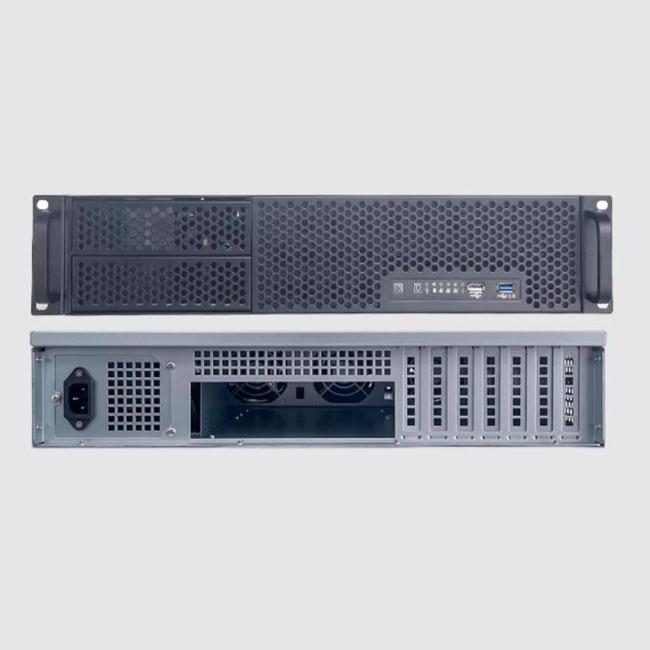 Complete assembled view of 2U server chassis