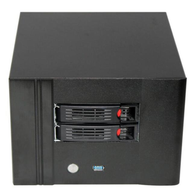 Internal view of server case showing motherboard mounting area