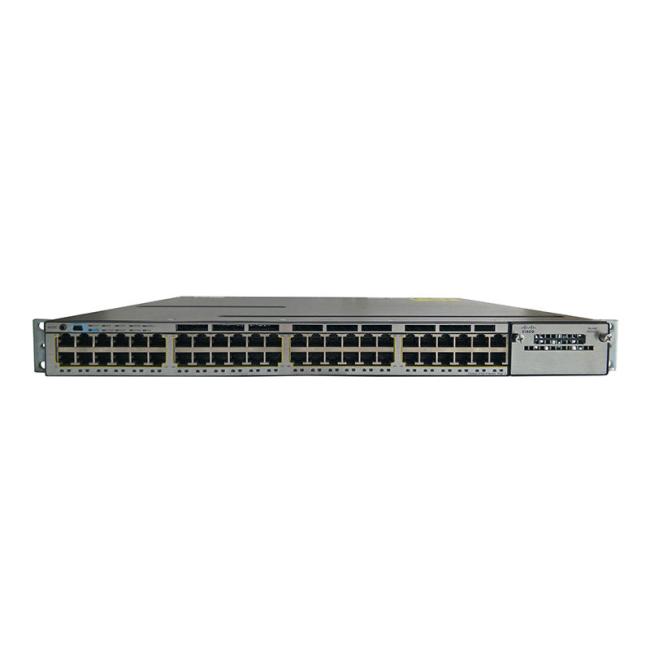 Rear view of WS-C3750X-48P-S switch with connections