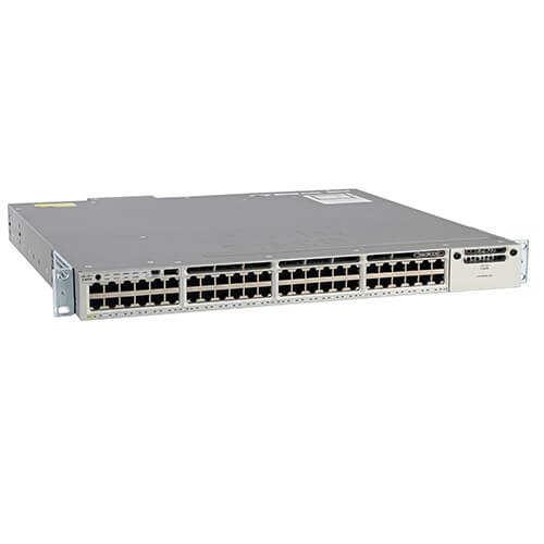 Rear view of WS-C3850-48U-S switch with power connections