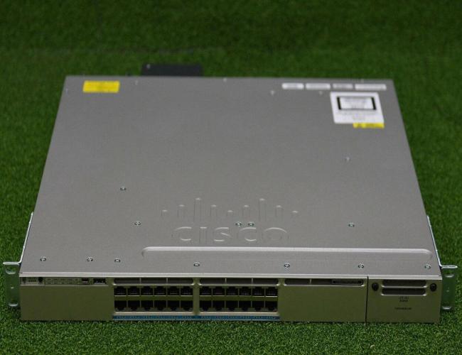 Rear view of WS-C3850-24XU-S switch with connections