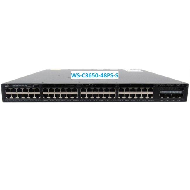 Side view of WS-C3650-48PS-S switch in rack installation