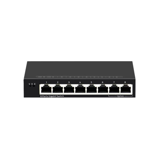 Side view of network switch showing ports and ventilation