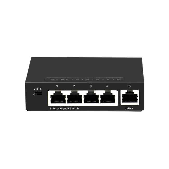 Rear panel of gigabit switch with connections