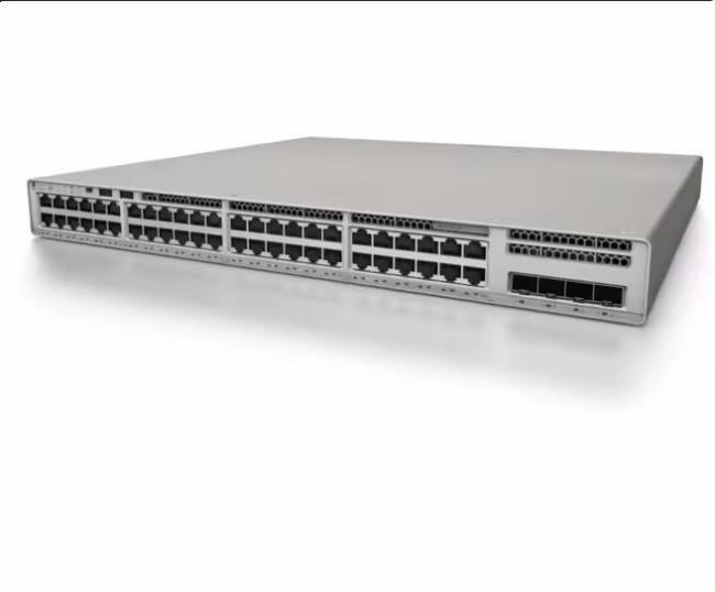 Rear view of C9200L-48P-4X-E switch with power connections
