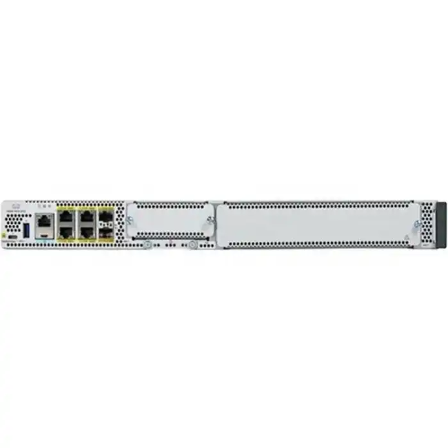 Close-up of C8300 router ports and interfaces
