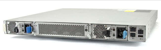 Close-up of QSFP ports on Ne Xus 3048