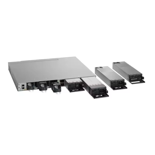 Side view showing ports and cooling vents of the switch