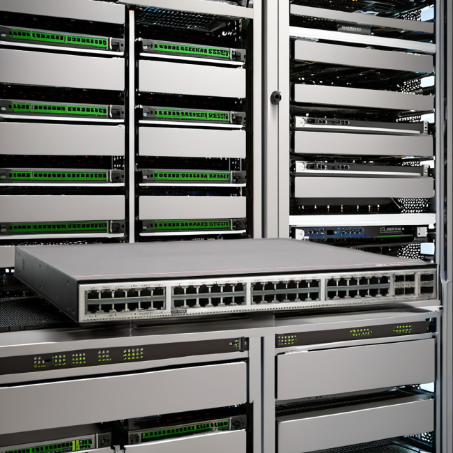 Close-up of QSFP28 ports
