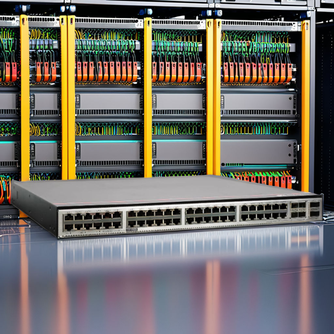 Side view of network switch showing ports