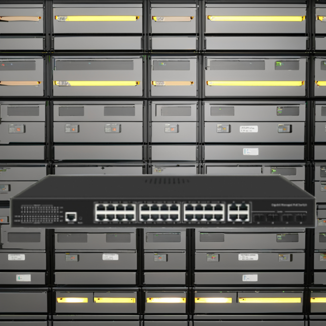 Side view of SG3000-MG-24P4C switch showing ports