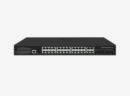 Front view of SG3000-MG-24P4C industrial network switch