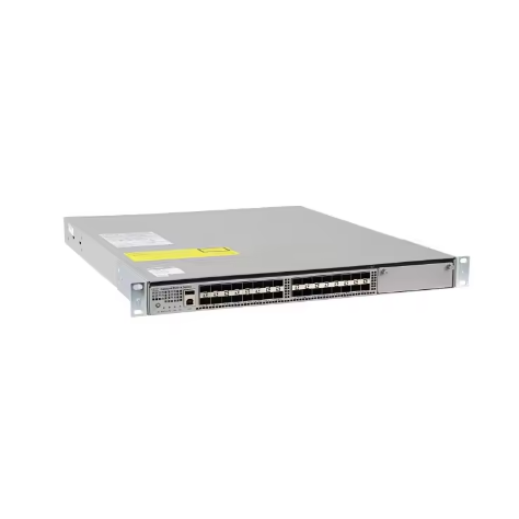 Close-up of EX4300-32F switch ports and connections