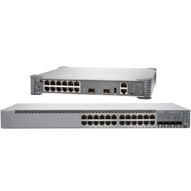 Rear view of EX2300-24T network switch with power connections