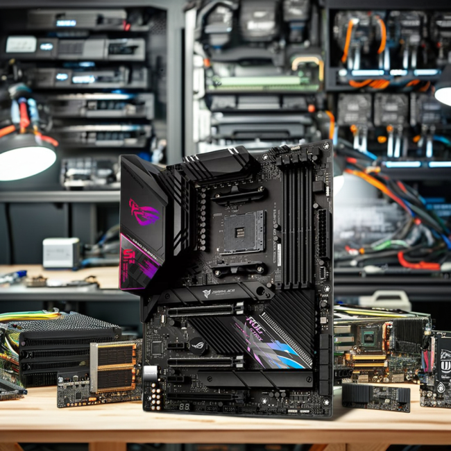 Motherboard chipset and heatsink close-up