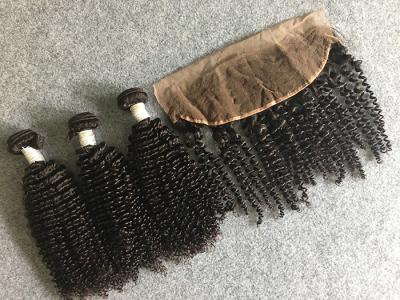 中国 100%の13x4レースのFrontalが付いているペルーの人間の毛髪の織り方のバージンのねじれたカーリー ヘアー 販売のため