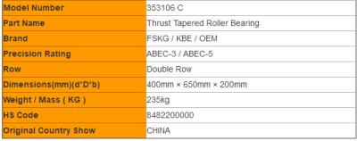 中国 353106 C 353106の大型Dによって押し出される先を細くされた軸受の倍の方向 販売のため