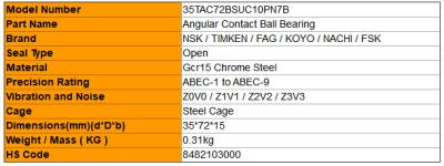 China Rolamentos livres do parafuso da bola da combinação do descolamento DF do DB de P5 P4 35TAC72BSUC10PN7B à venda