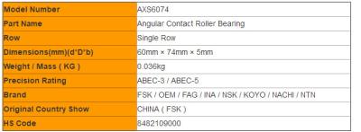China Cetificated AXS6074 Thrust Angular Contact Roller Bearing Single Row Chrome Steel for sale