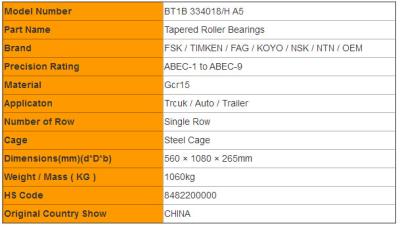 中国 BT1B 334018/H A5の先を細くされた軸受は列P6/P5を選抜します 販売のため