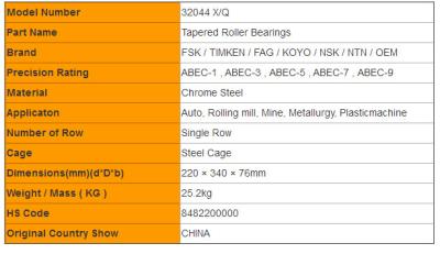 中国 32044 の X/Q の先を細くされた軸受の最高レベルの古典的なメートル法 販売のため