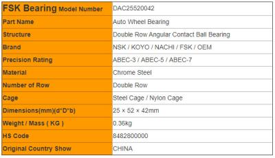 Κίνα HYUNDAI Automoble τροχοκόμβος ελαστικό DAC25520042 25BWD01 DAC2552W-13 IR-8240 ABEC-5 προς πώληση