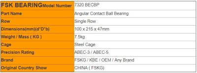 Cina ABEC -7 7319 contatto angolare grande Discout di riserva con cuscinetto a sfera di BECBP 7320 BECBP in vendita