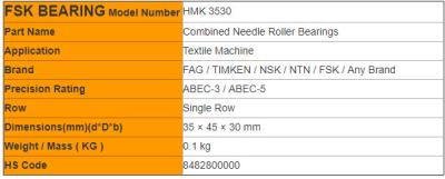 China One Way HMK 3530 , HMK 3720 Needle Roller Bearings Open End For Textile Machine for sale